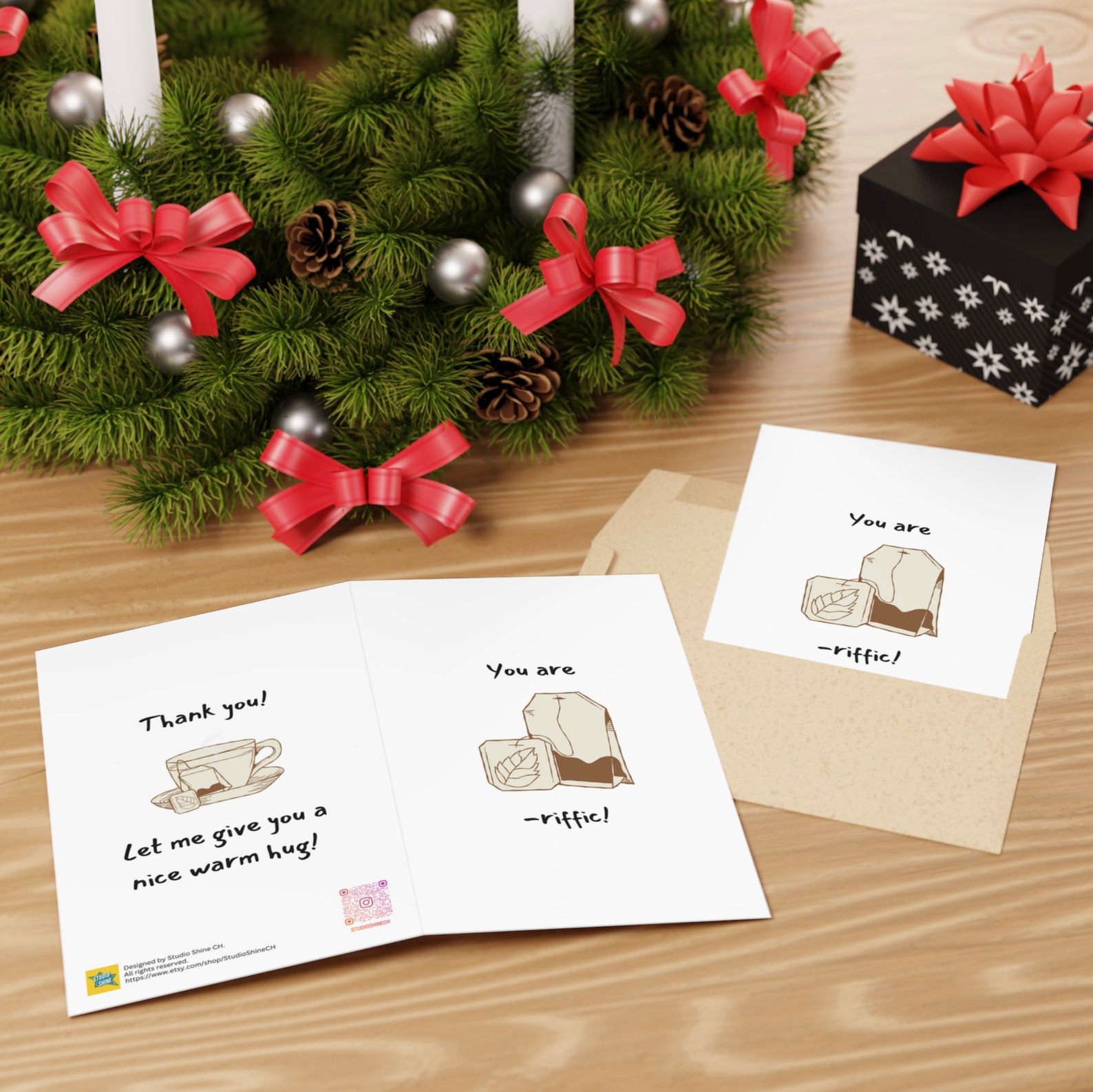 Stylish Thank You Card, Tea-riffic Terrific, Word Play Puns, Tea Bag ...