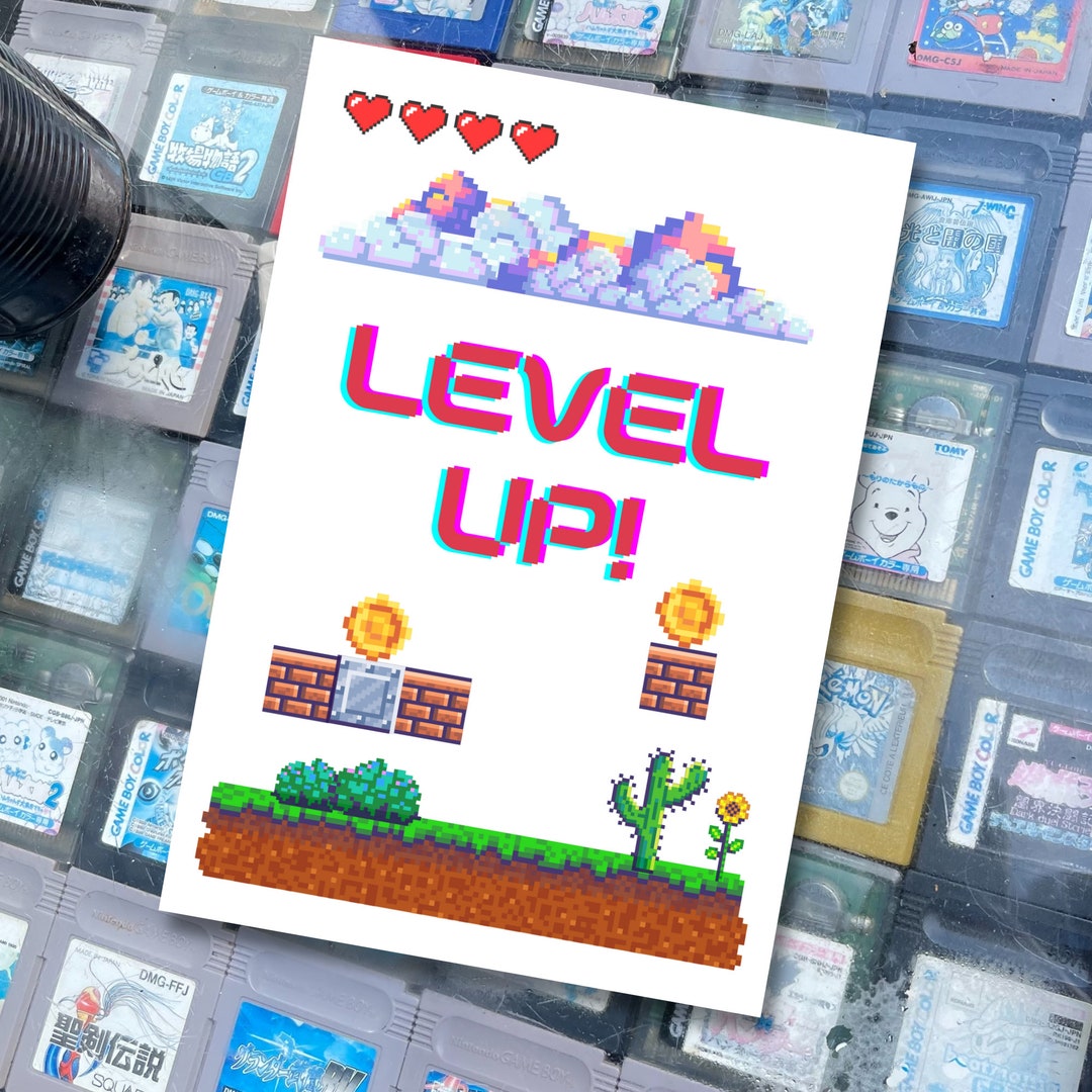 Birthday Card for Gamers, Retro Gaming Fans, Pixelated, Level Cleared ...