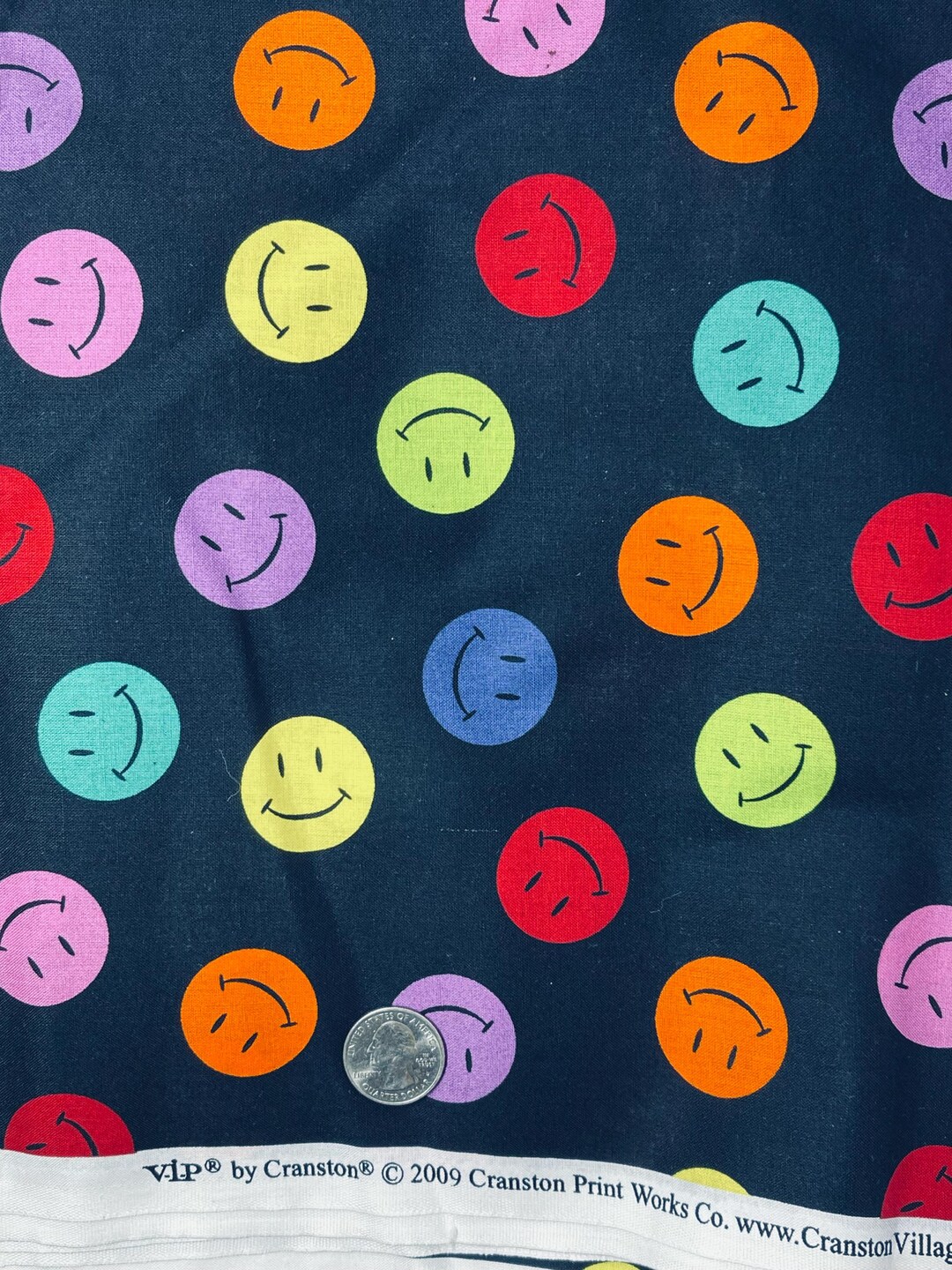 Quality Cotton Fabric- Colorful 1" Smiley Faces Design -VIP Collection ...