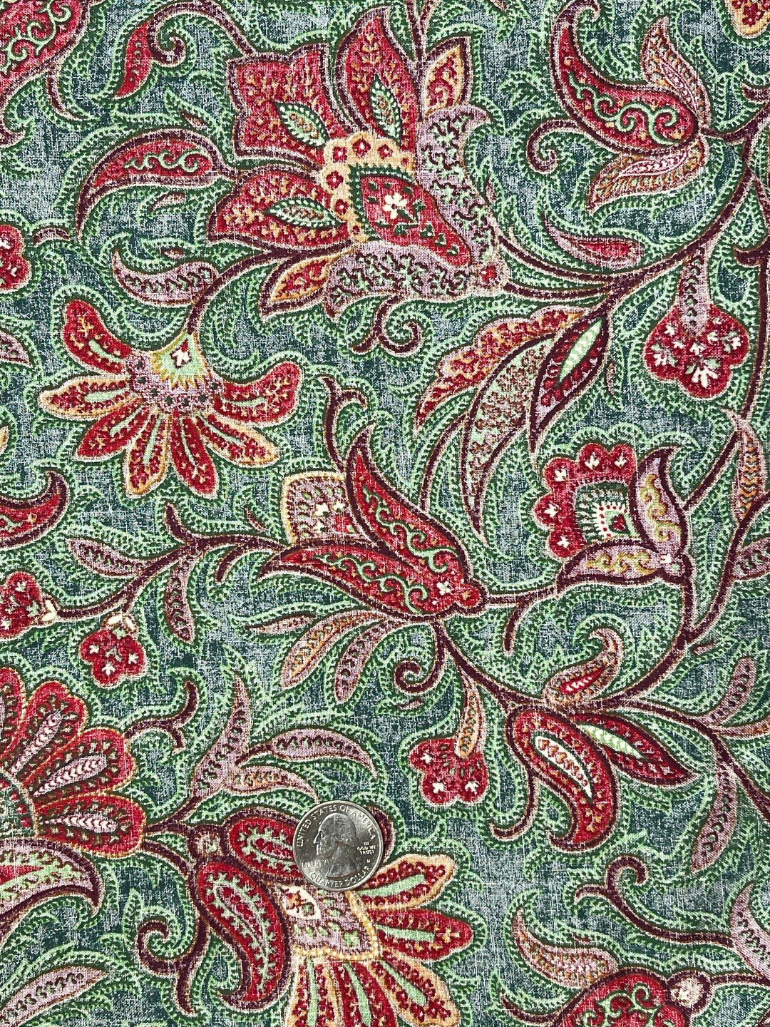 Cotton Fabric From Cranston's VIP Collection- Aqua Green Background ...