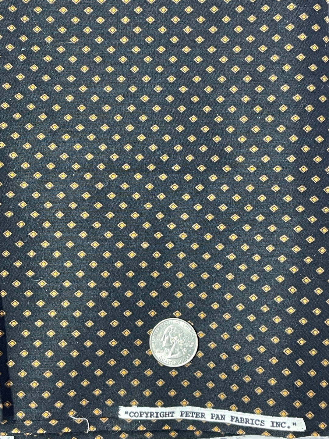 Peter Pan Cotton Fabric: Black With Gold Diamond Mini Motifs - 44"x52 ...