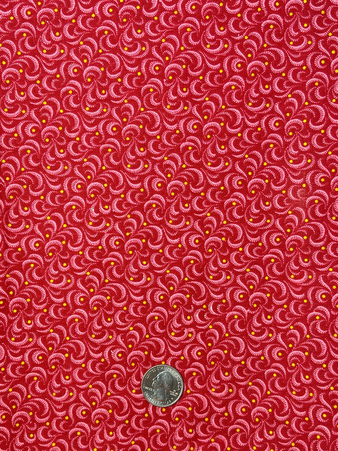 Quality Cotton Fabric -red Background With Pink and Yellow Mini Motifs ...