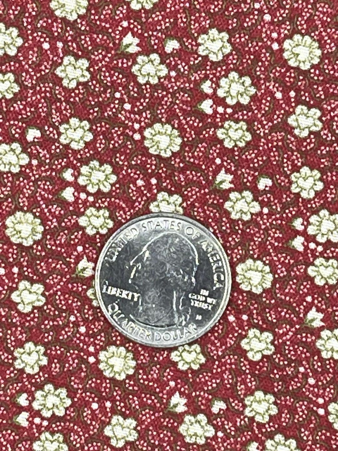 Cotton Fabric - Brick Red Background With Ivory Floral Motifs- WOF 44 ...