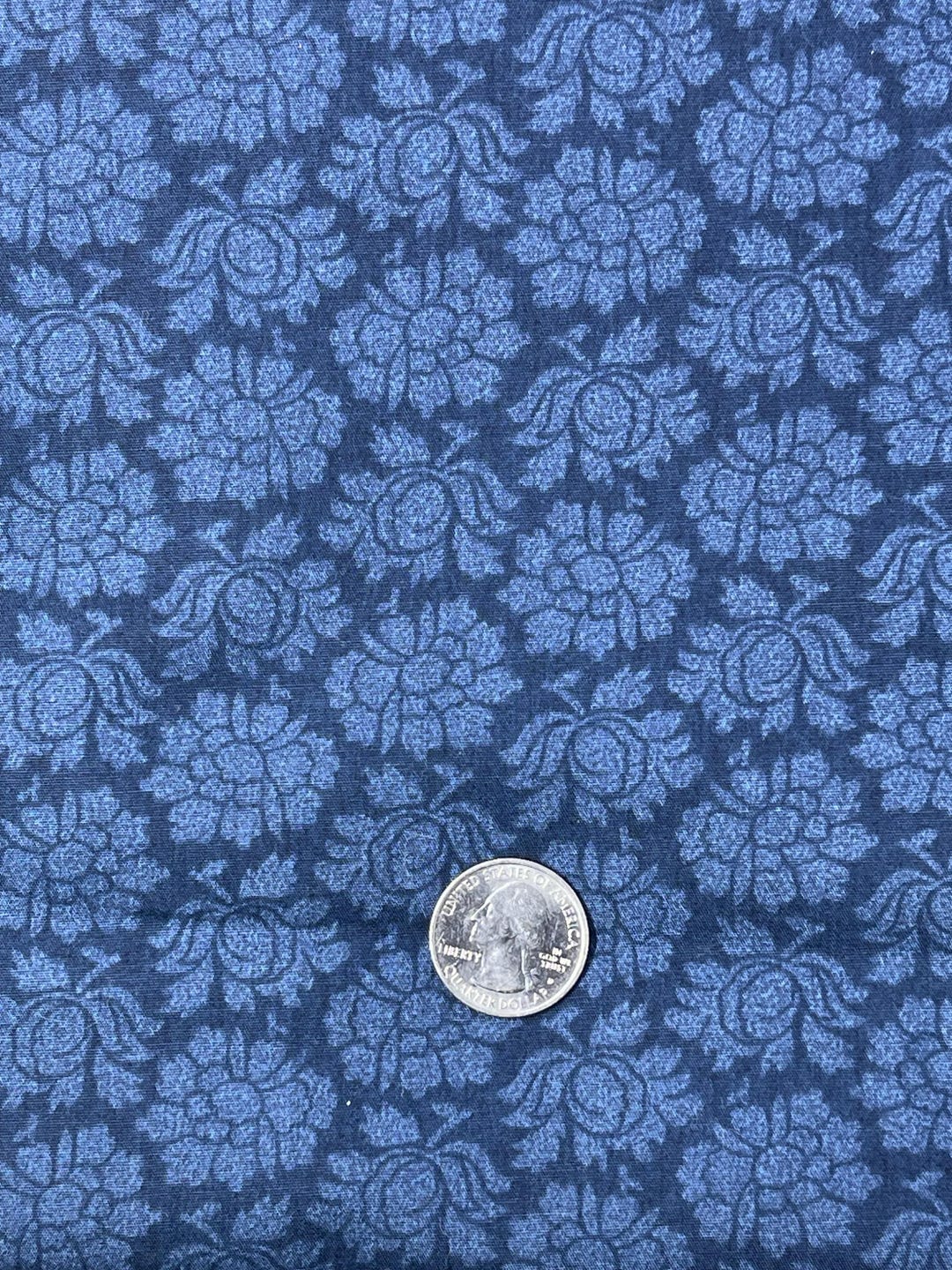 Navy Blue Quality Cotton Fabric- Lighter Navy Blue Floral Design-wof 44 ...