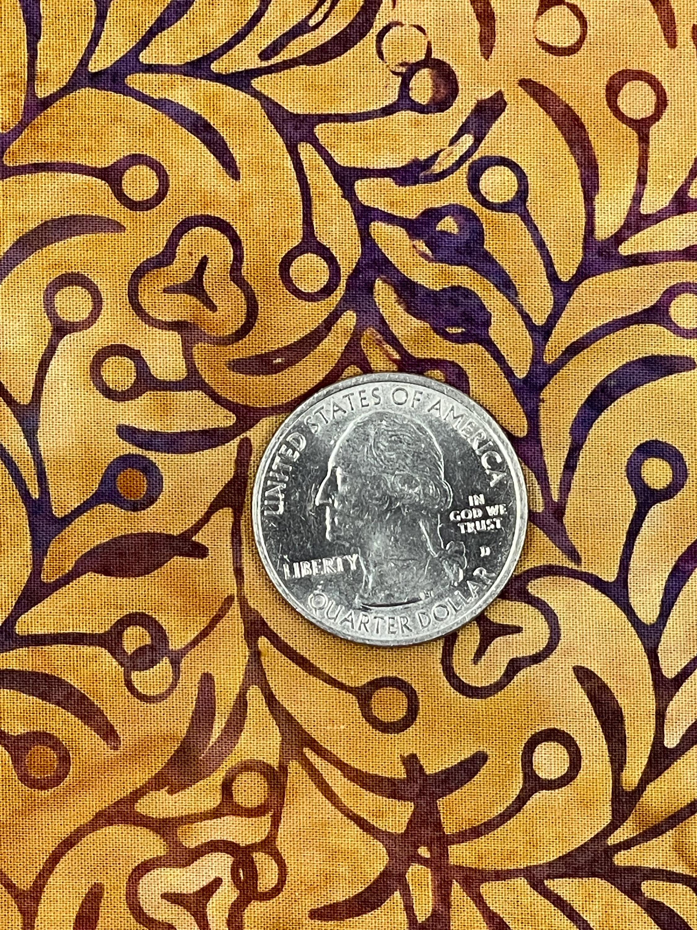 Gold Background With Purple Swirly Stem Design- Quality Batik – 1 Yard ...