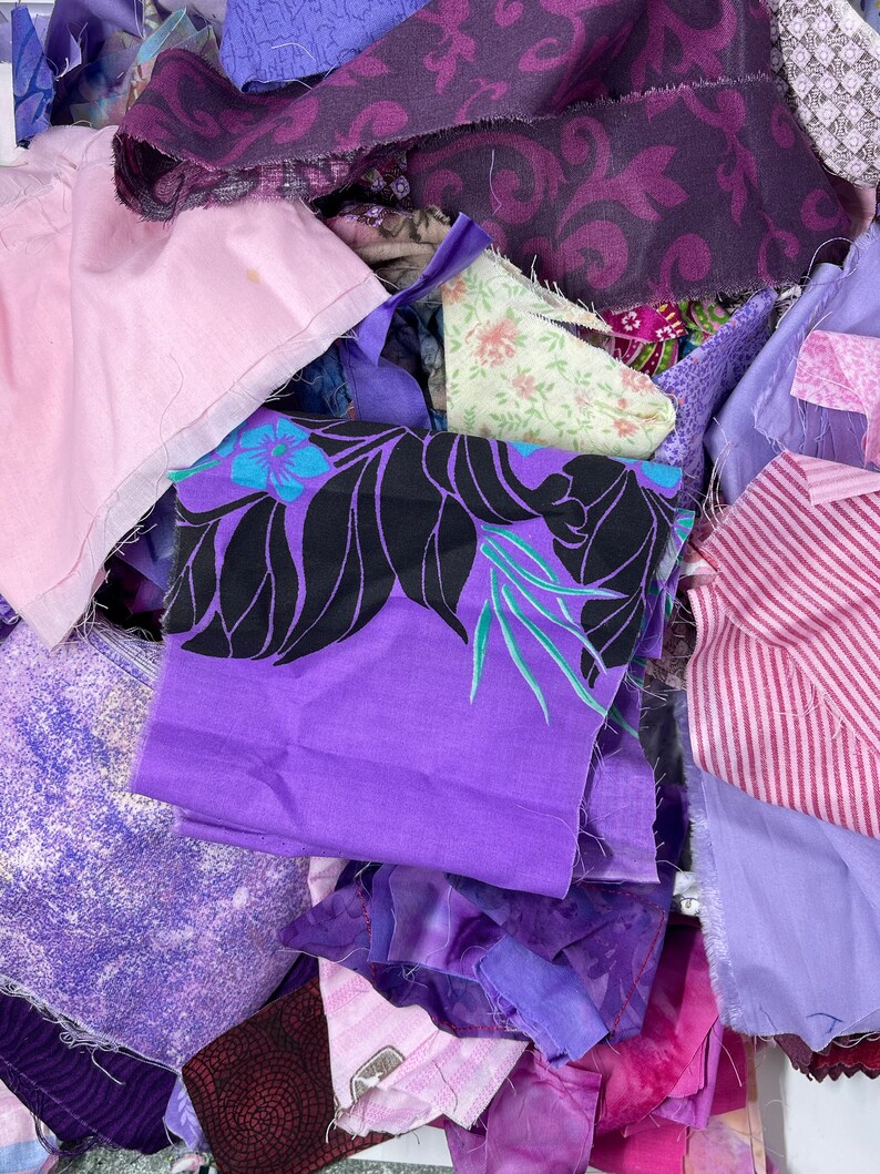 Fabric Scrap Pack: Mostly Purple and Pink Cotton Lot by the Pound ...