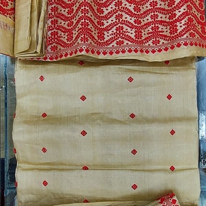 Toss Muga Silk Assamese Mekhela Saador With Red Lota Buta Design ...
