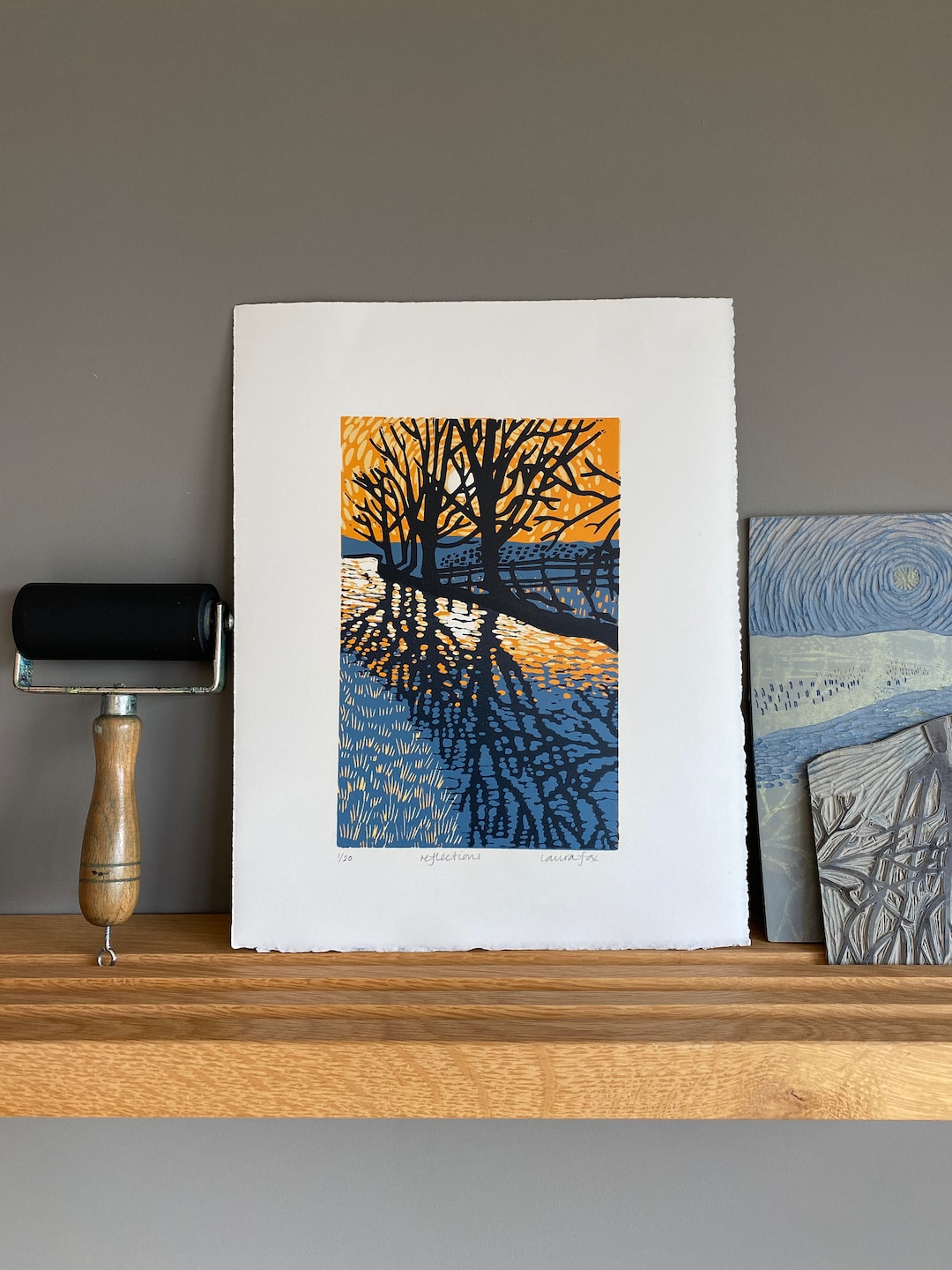 Handprinted Original Art Lino Print Reflections - Etsy UK