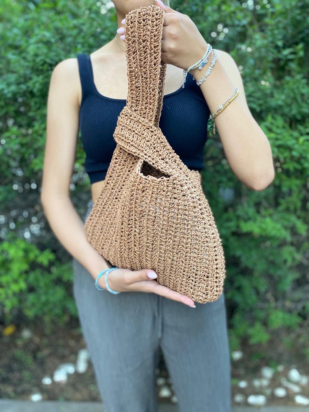 Japanese Knot Bag, Raffia Knot Bag, Crochet Knot Bag, Handmade Knot Bag ...