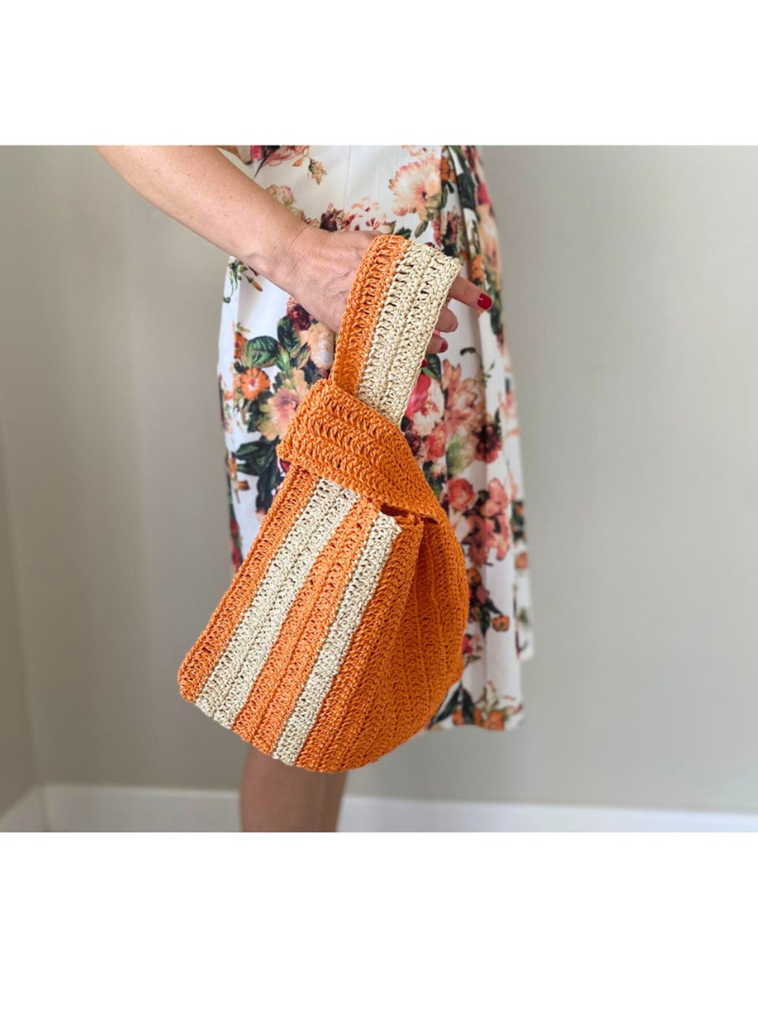 Raffia Knot Bag, Crochet Knot Bag, Crochet Raffia Handbag, Japanese ...