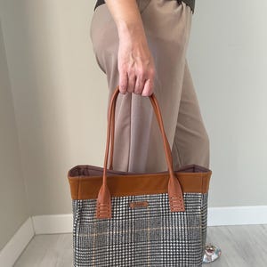 Tartan Tweed Tote Bag, Tweed Fabric Bag, Crowbar Pattern Tote Shoulder ...