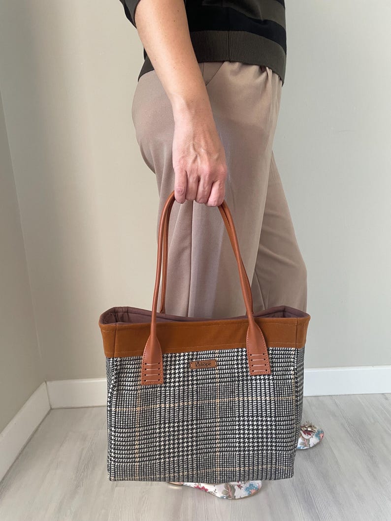 Tartan Tweed Tote Bag, Tweed Fabric Bag, Crowbar Pattern Tote Shoulder ...