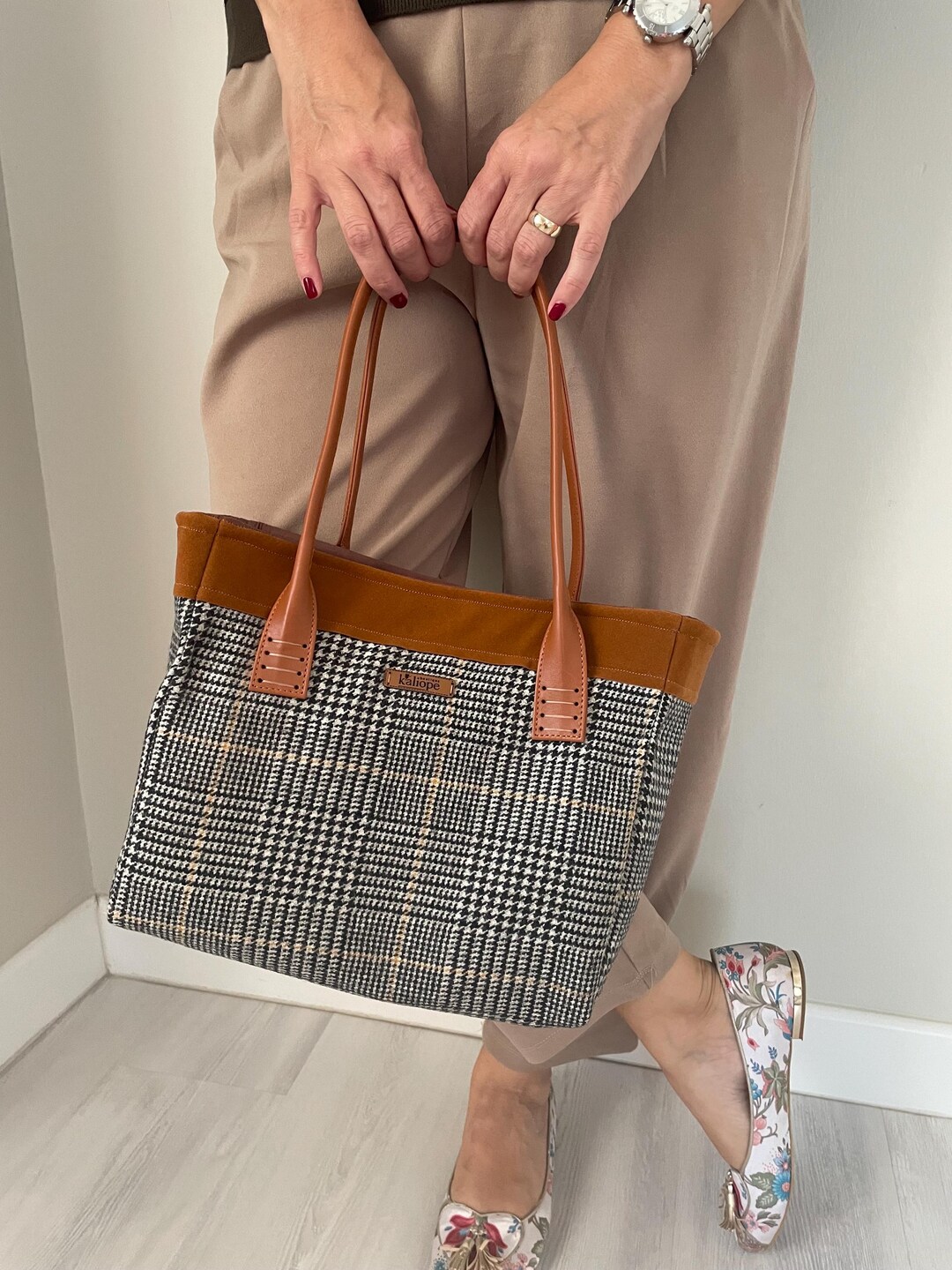 Plaid Tweed Tote Bag, Tartan Tweed Bag, Crowbar Pattern Tote Shoulder ...