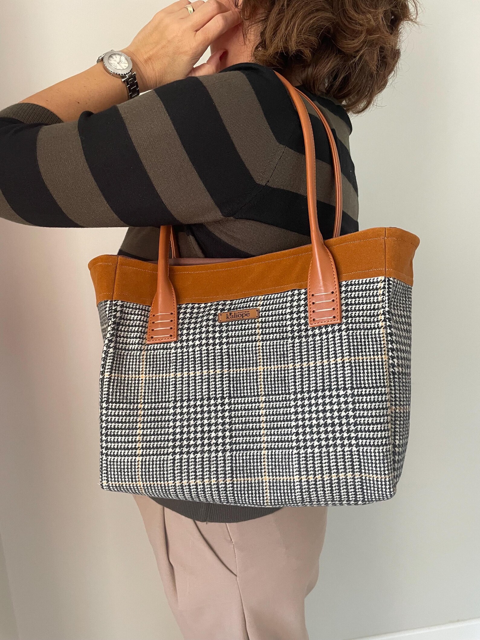 Tartan Tweed Tote Bag, Tweed Fabric Bag, Crowbar Pattern Tote Shoulder ...