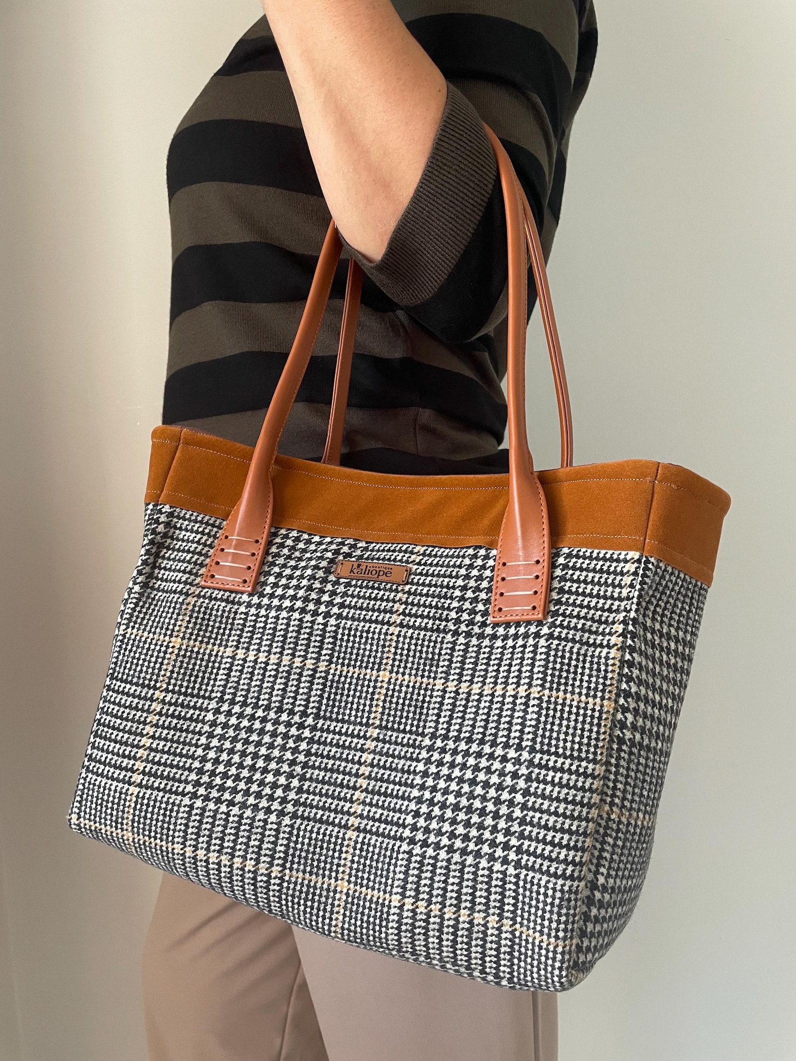 Tartan Tweed Tote Bag, Tweed Fabric Bag, Crowbar Pattern Tote Shoulder ...