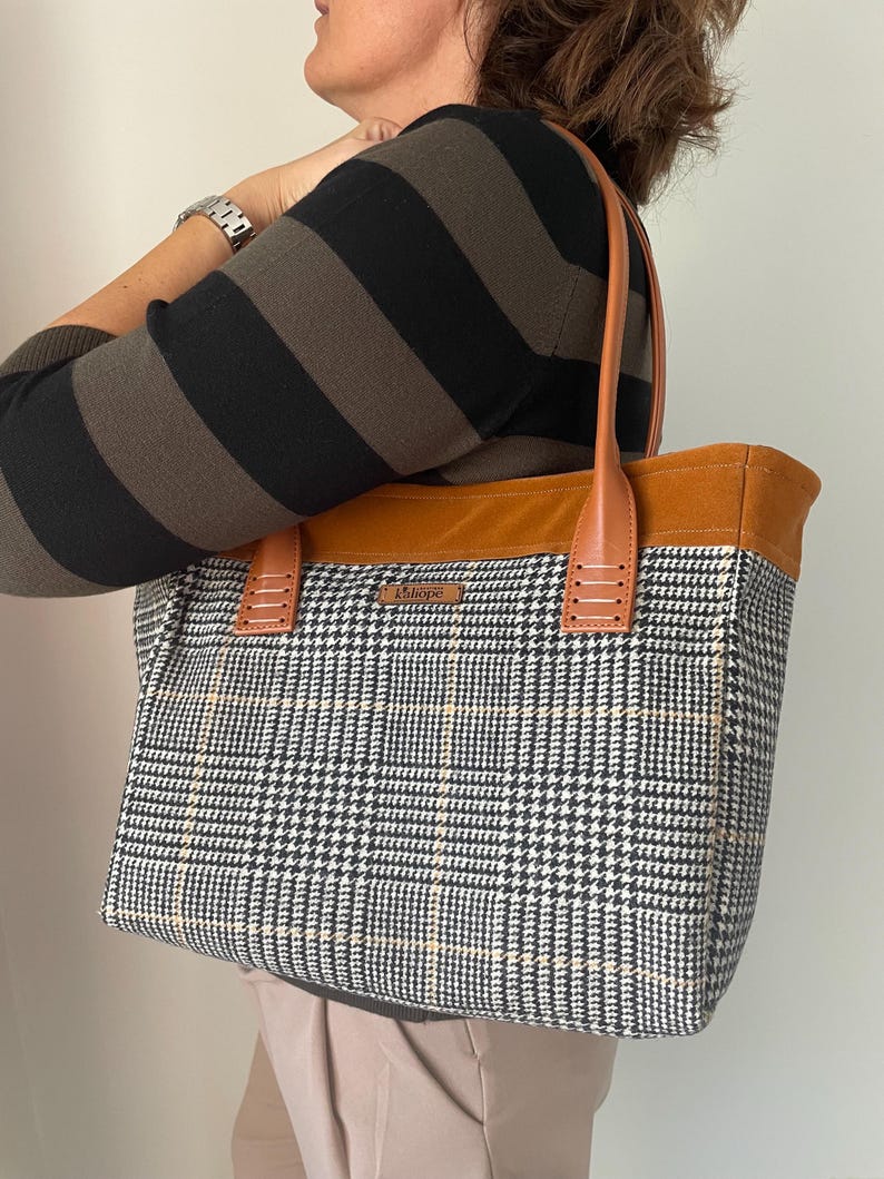 Plaid Tweed Tote Bag, Tartan Tweed Bag, Crowbar Pattern Tote Shoulder ...