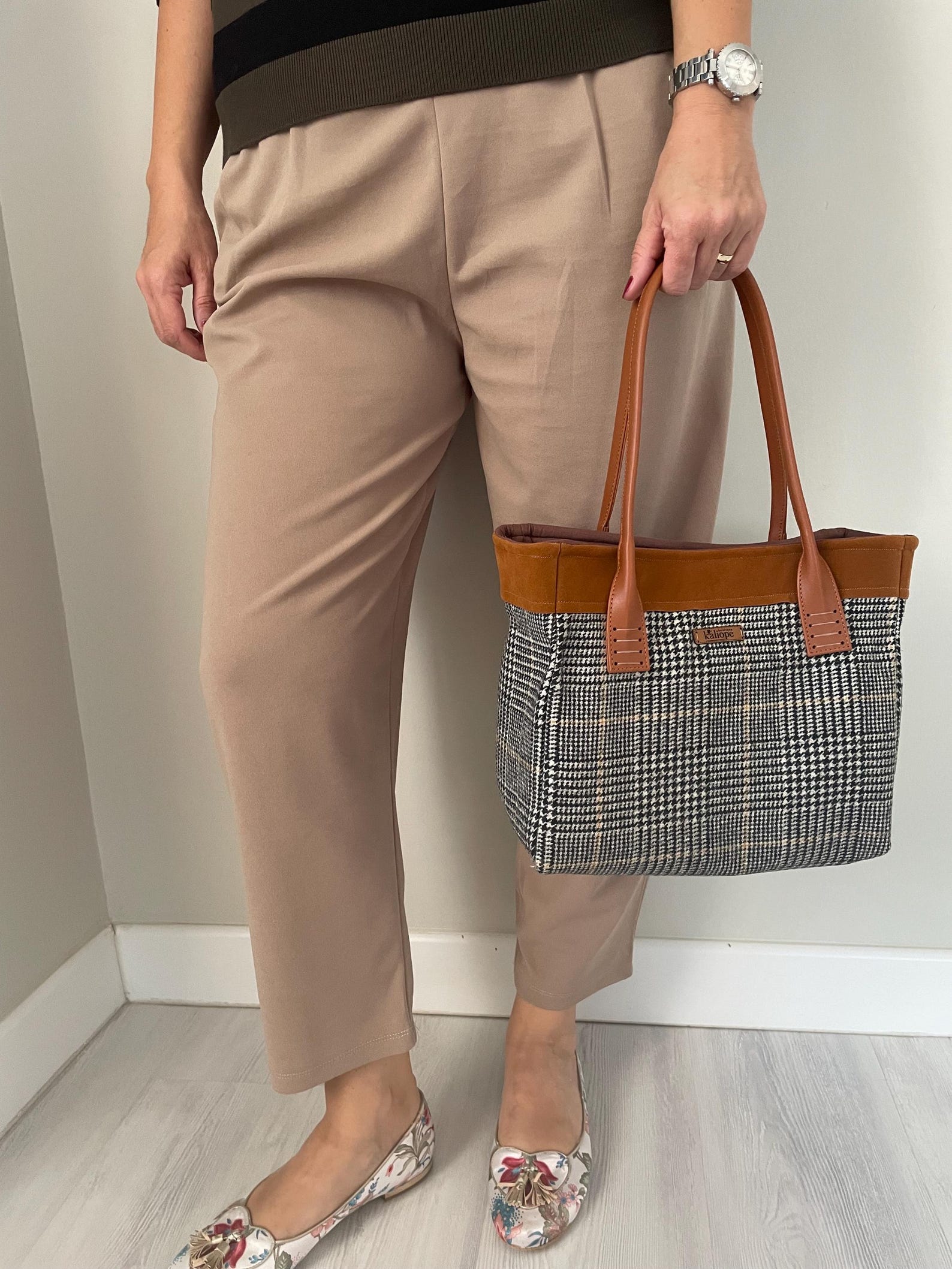 Tartan Tweed Tote Bag, Tweed Fabric Bag, Crowbar Pattern Tote Shoulder ...