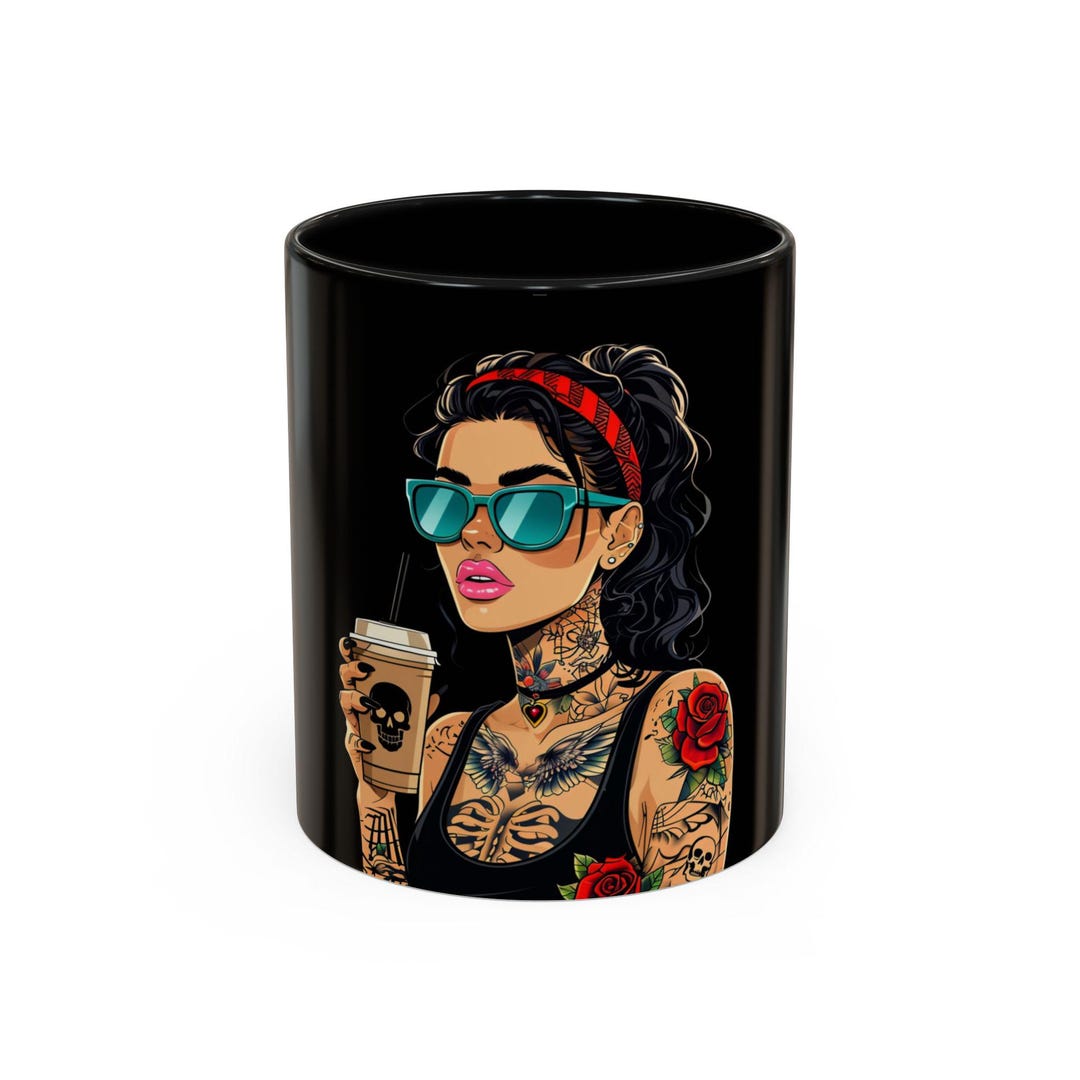 Vintage Tattoo Style Coffee Mug - Edgy Art Lover Gift, Unique Mug for ...