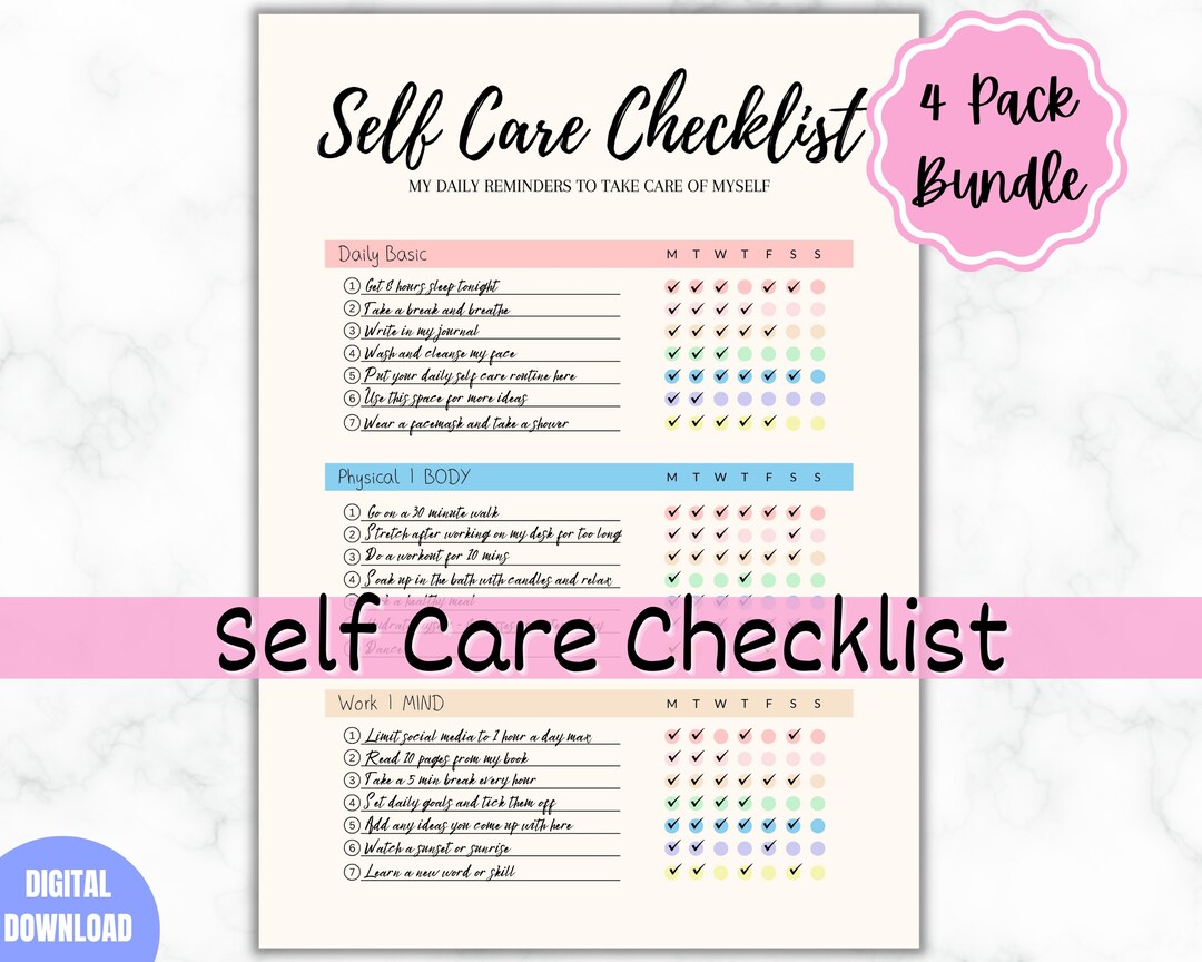 Self Care Checklist, Self-care Planner, Wellness Planner Printable ...