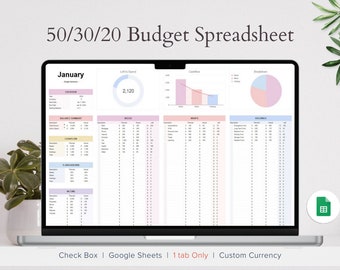 50 30 20 Budget Spreadsheet Template, Budget Planner Calculator, Budget ...
