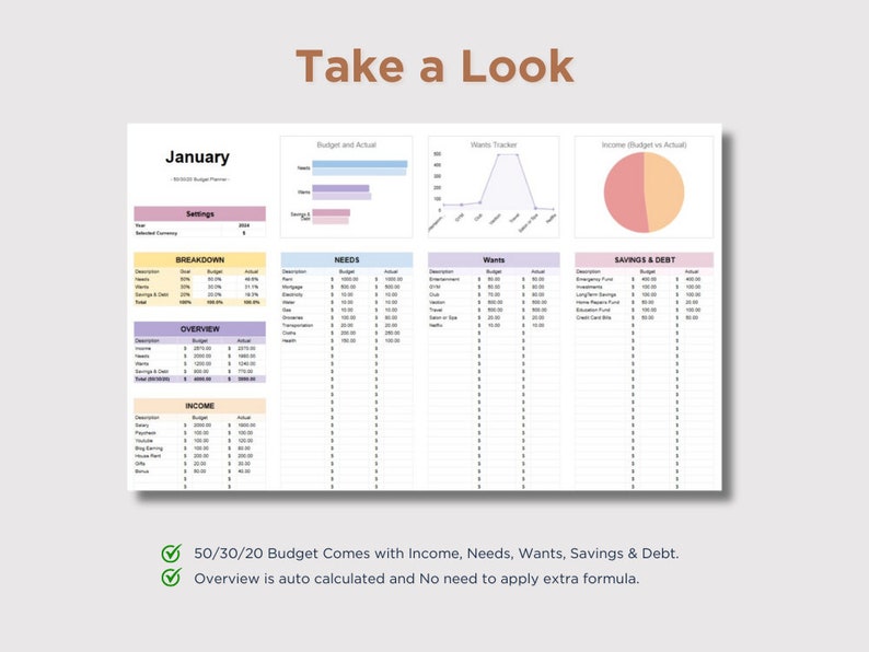 50/30/20 Budget Planner Google Sheets, Budget Spreadsheet Template ...