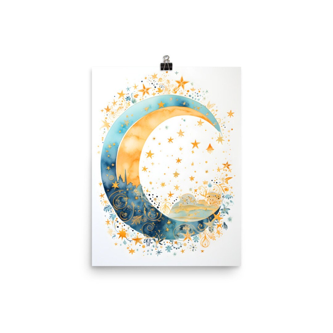 Dreamy Moon, Watercolor Moon Nursery Print, Watercolor Moon and Stars ...
