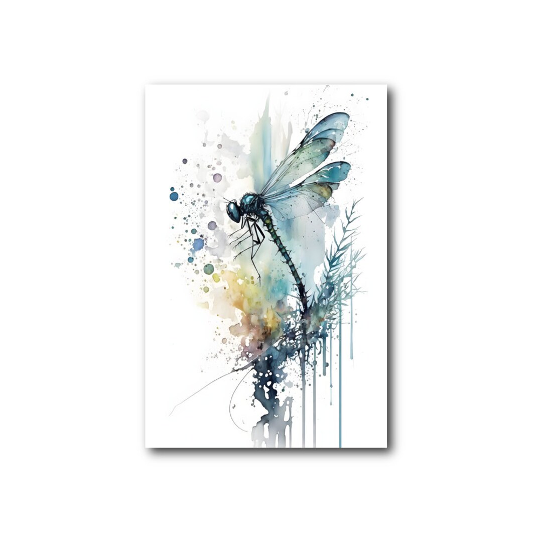 Abstract Watercolor Dragonfly, Dragonfly Wall Art, Dragonfly Digital ...