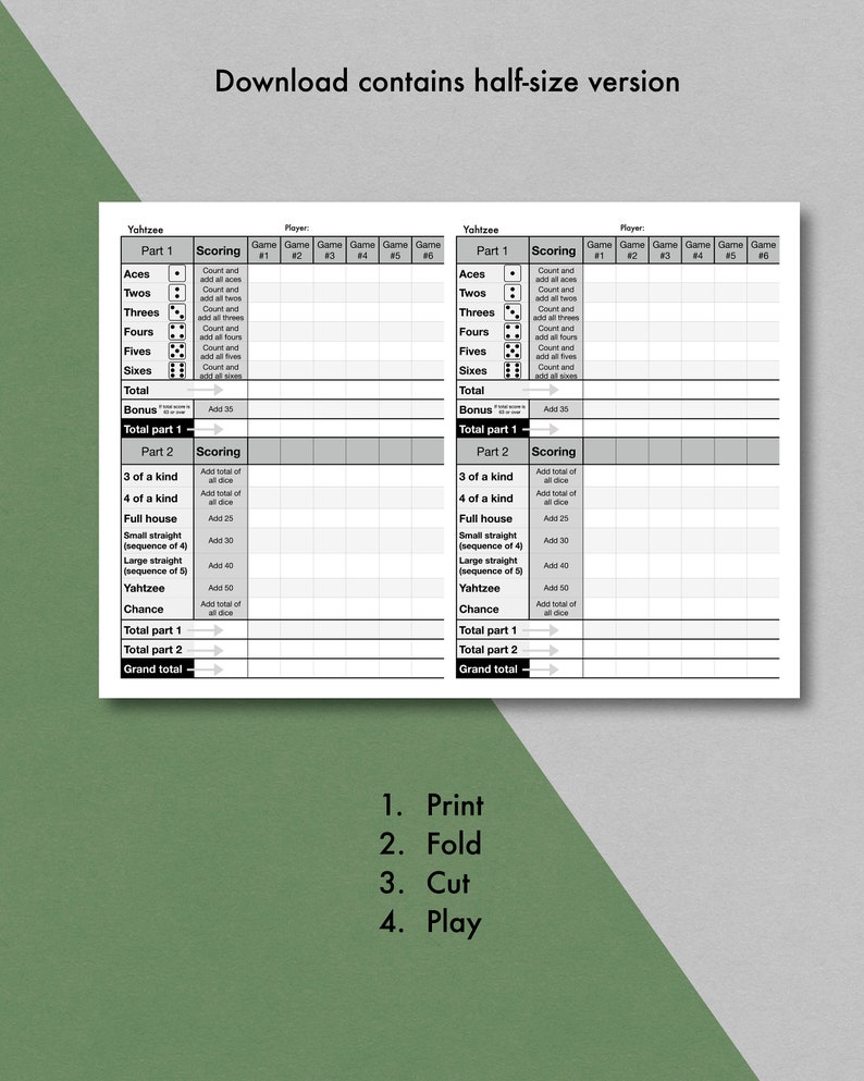 Yahtzee Score Card - Print Your Own Dice Game - Printable Yahtzee Game ...