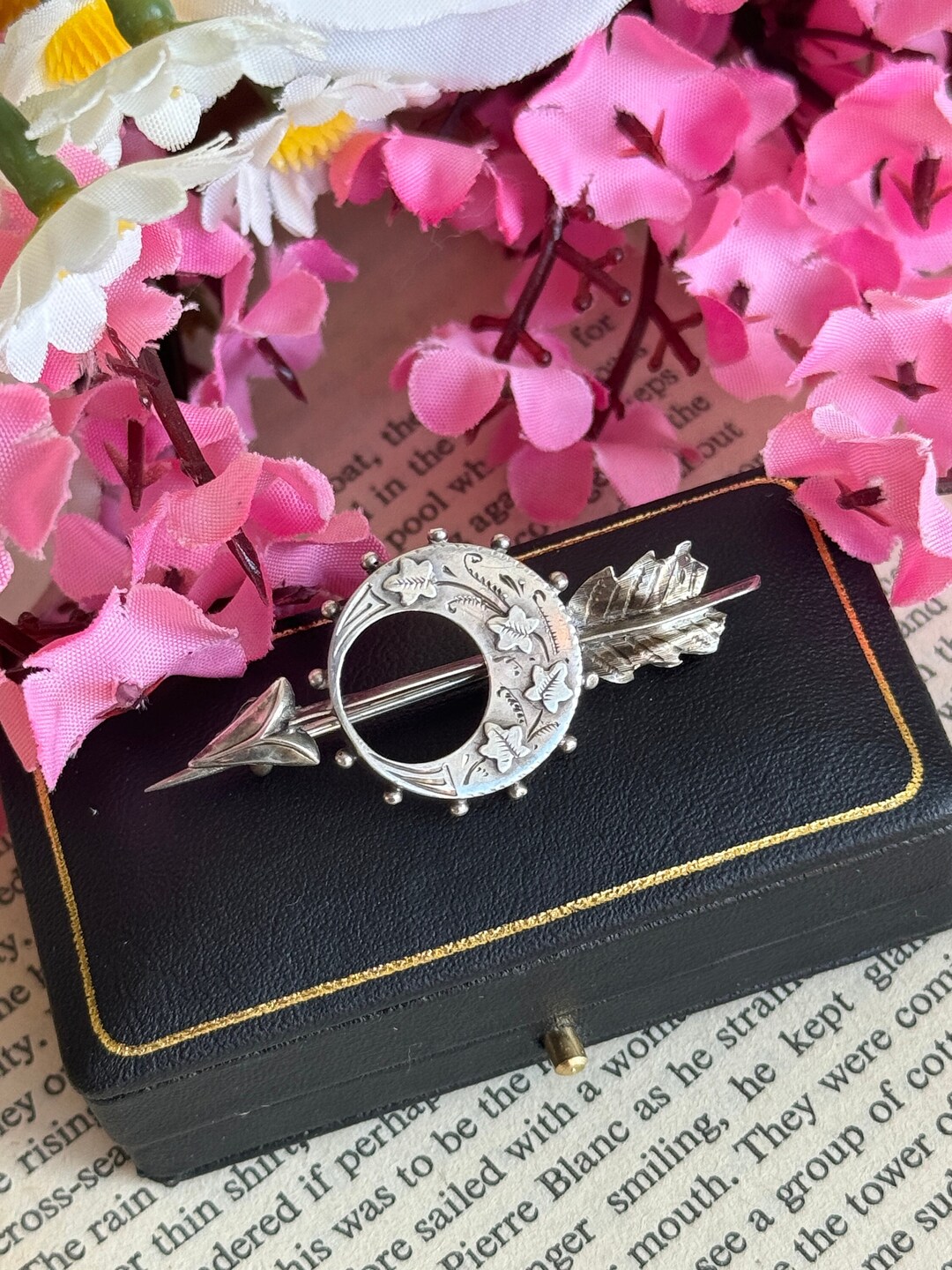 Antique Victorian Silver Arrow Ivy Moon Brooch - Etsy