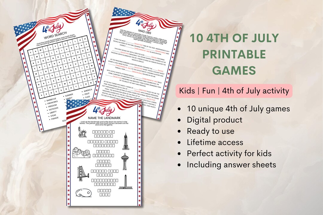 4th of July Printable Games Pack Fun-filled Activities for Independence ...