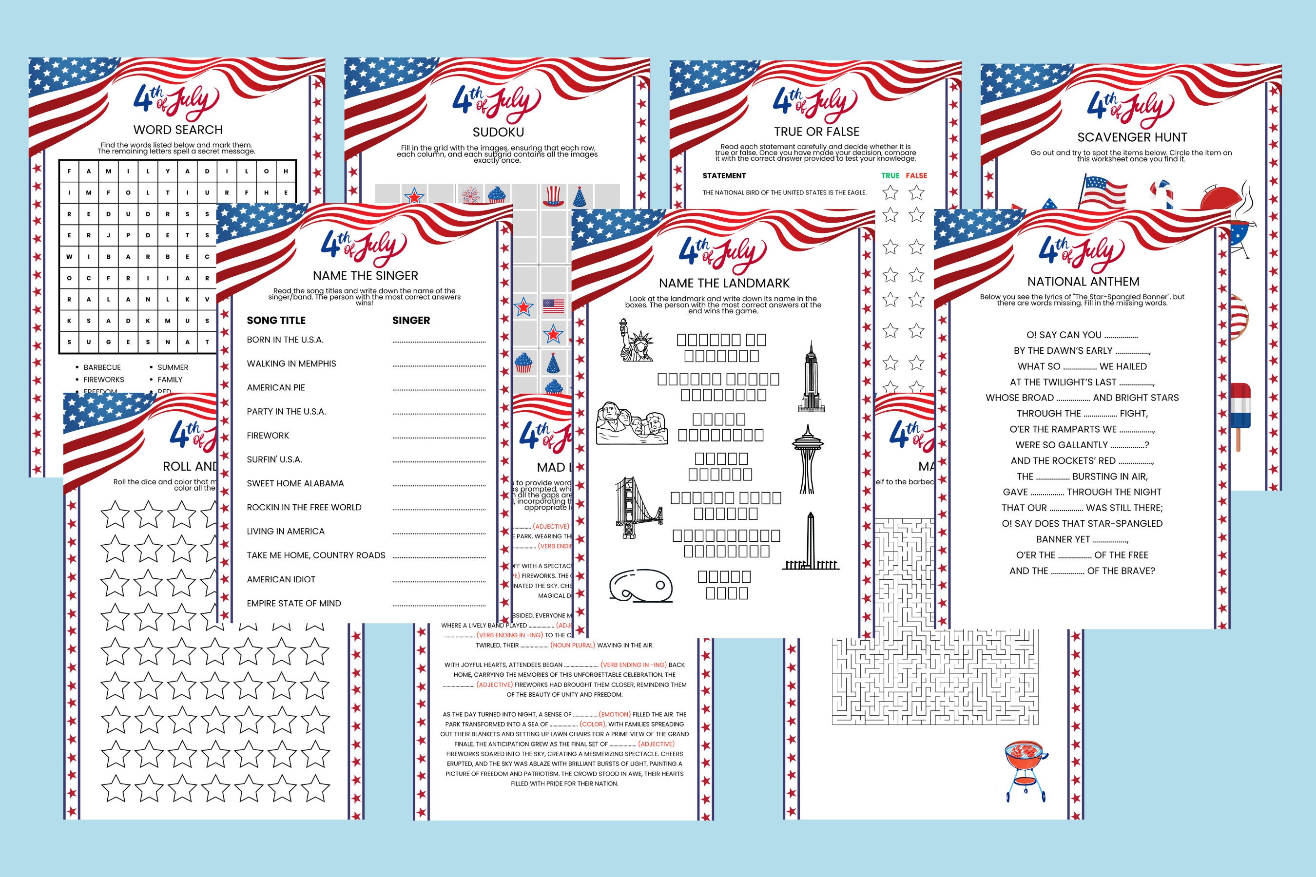 4th of July Printable Games Pack Fun-filled Activities for Independence ...