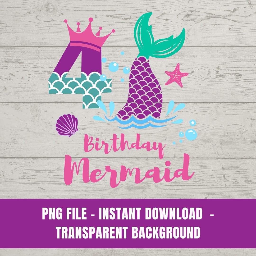 Four Mermaid Birthday PNG Cut File, Mermaid 2 PNG, Mermaid 2nd Birthday ...