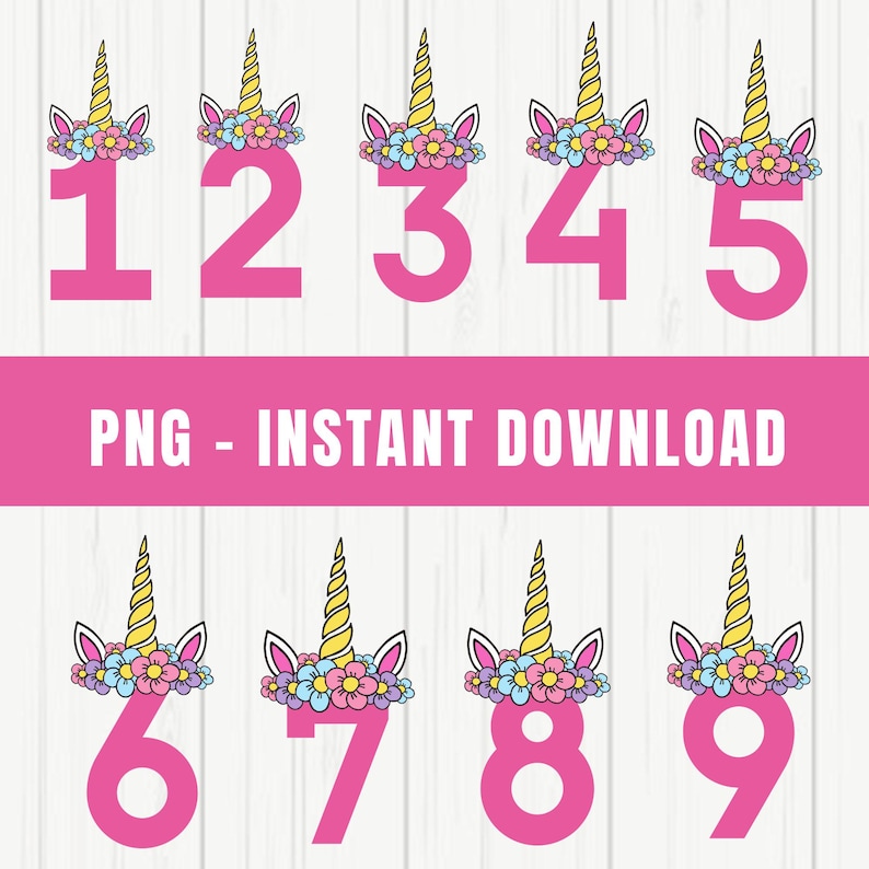 Unicorn Numbers PNG Bundle, Unicorn PNG, Birthday PNG, Birthday Girl ...