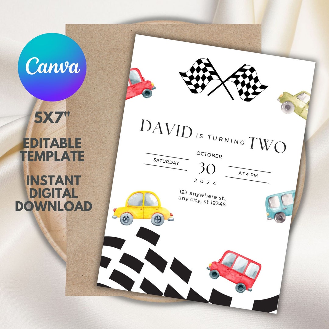 Editable Racing Car Birthday Invitation Canva Race Car Invitation ...