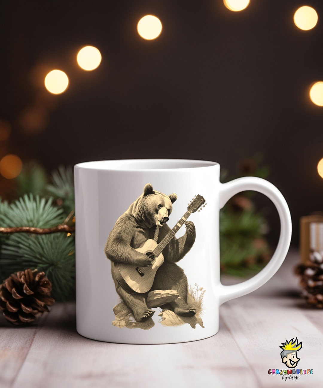 Bear Playing Guitar Mug, Grizzly Bear Mug, Grizzly Bear Gifts, Nature ...