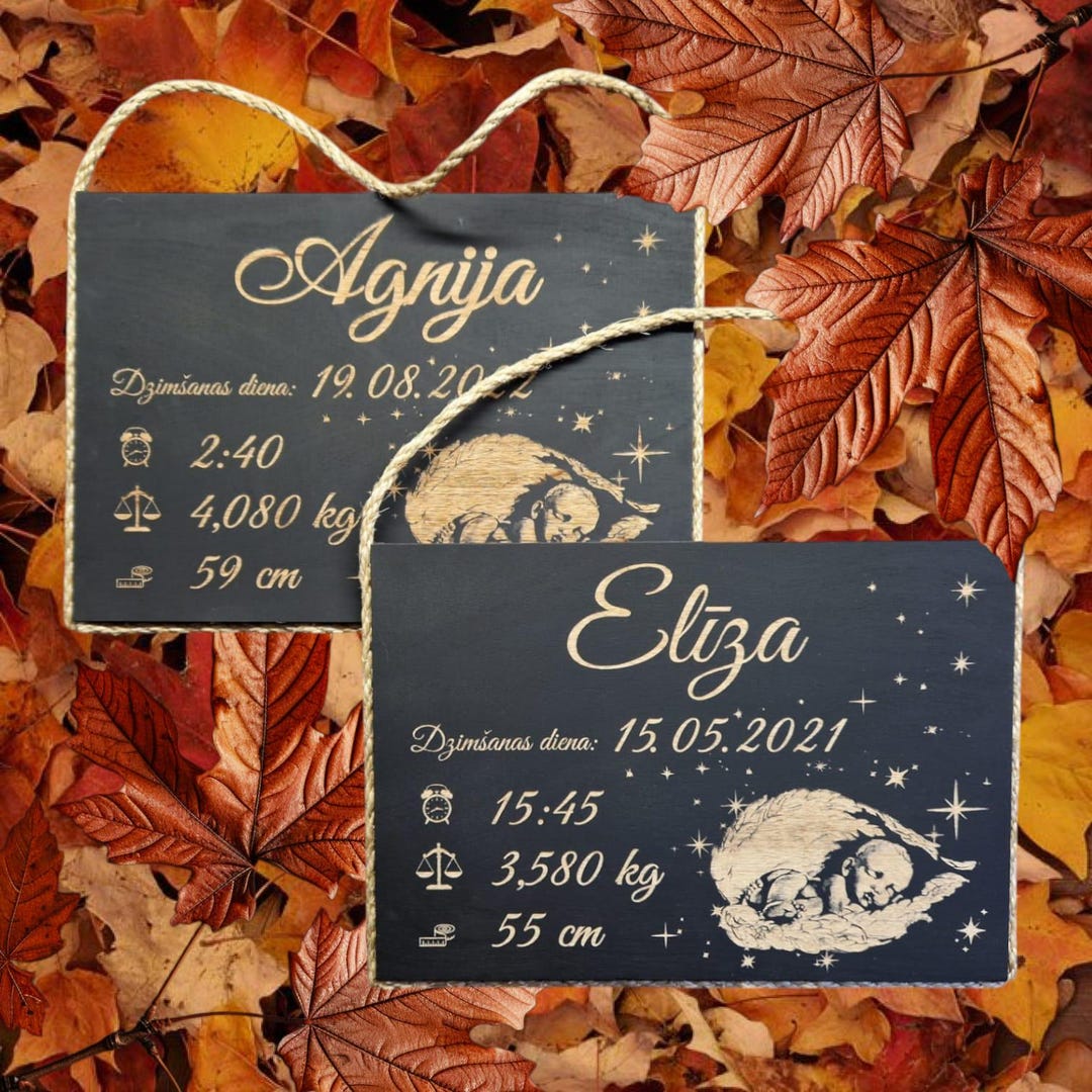 Personalized Wooden Baby Plaque | Custom Engraved Name, Date, Weight ...