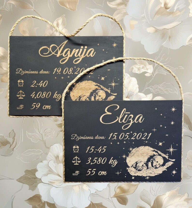 Personalized Wooden Baby Plaque | Custom Engraved Name, Date, Weight ...