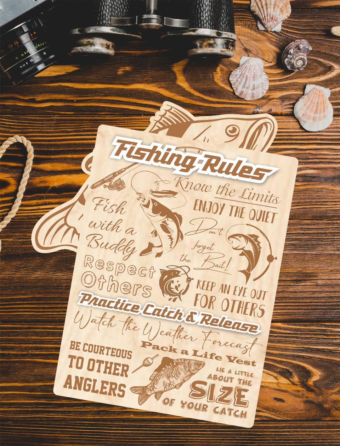 Wooden Fishing Rules Plaque | Personalized Rustic Cabin Decor ...