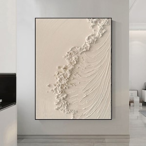 Original Beige Ocean Wave Painting on Canvas,beige 3d Textured Wall Art ...