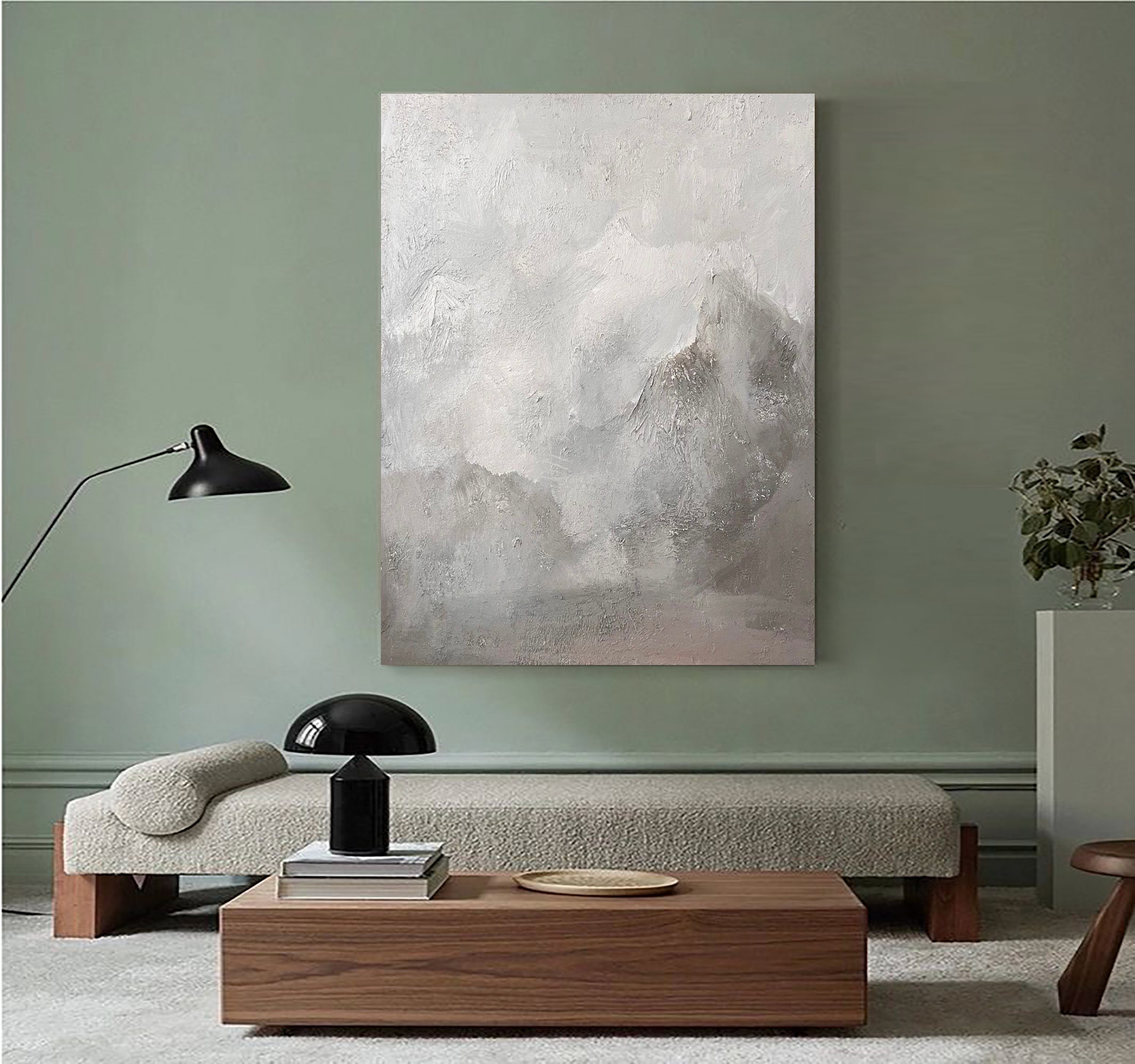 Grey and White Minimalist Abstract Painting Grey Wall Art Grey Textured ...