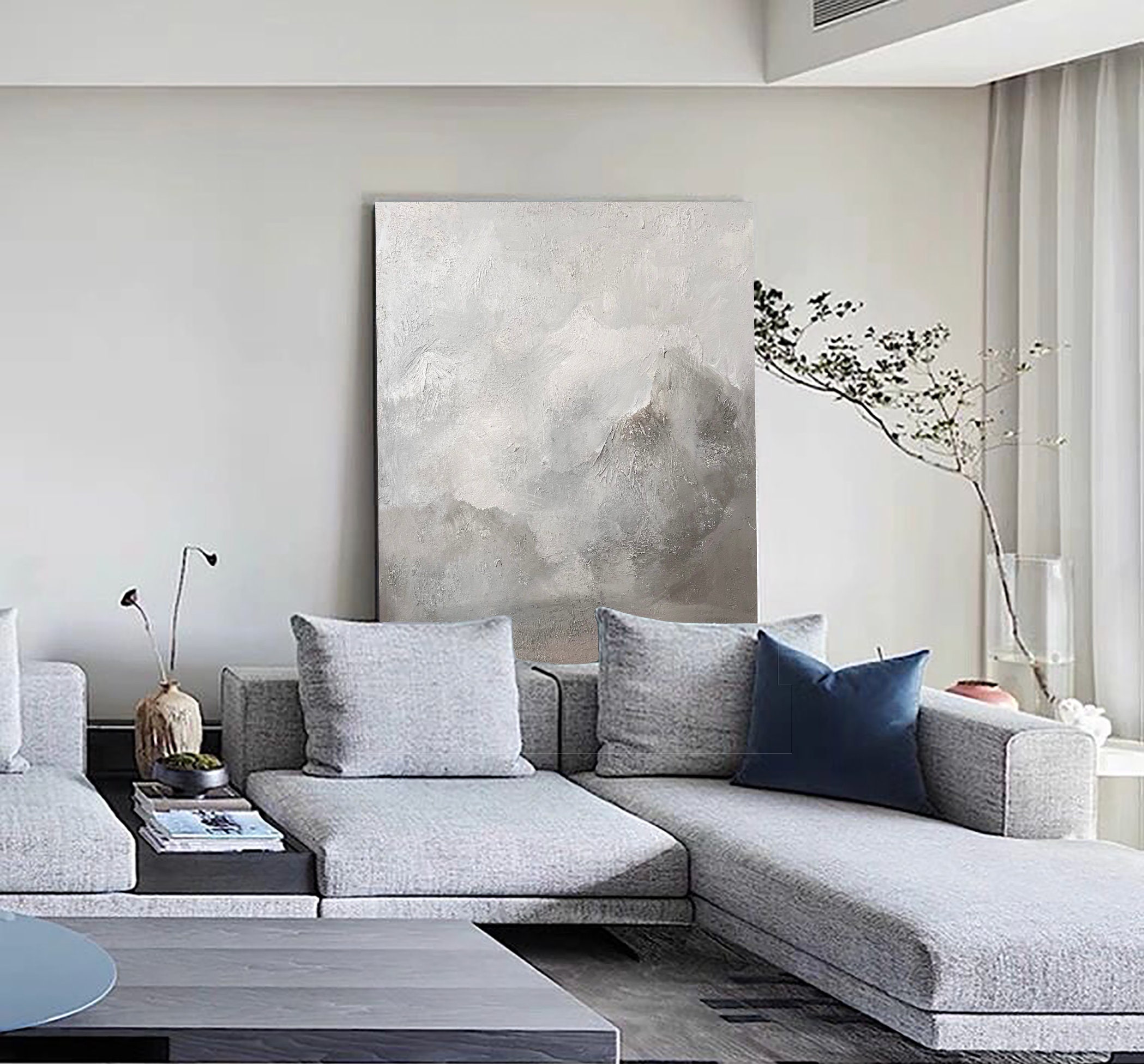 Grey and White Minimalist Abstract Painting Grey Wall Art Grey Textured ...