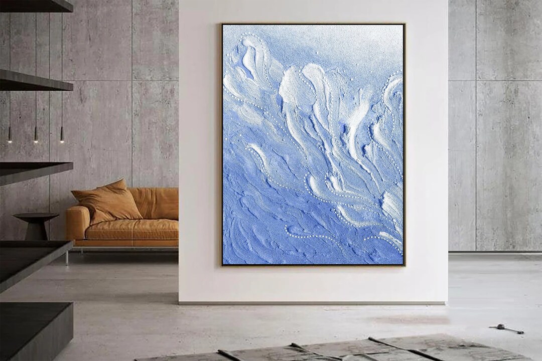 Original Blue Abstract Painting,blue Textured Painting,blue Painting,3d ...