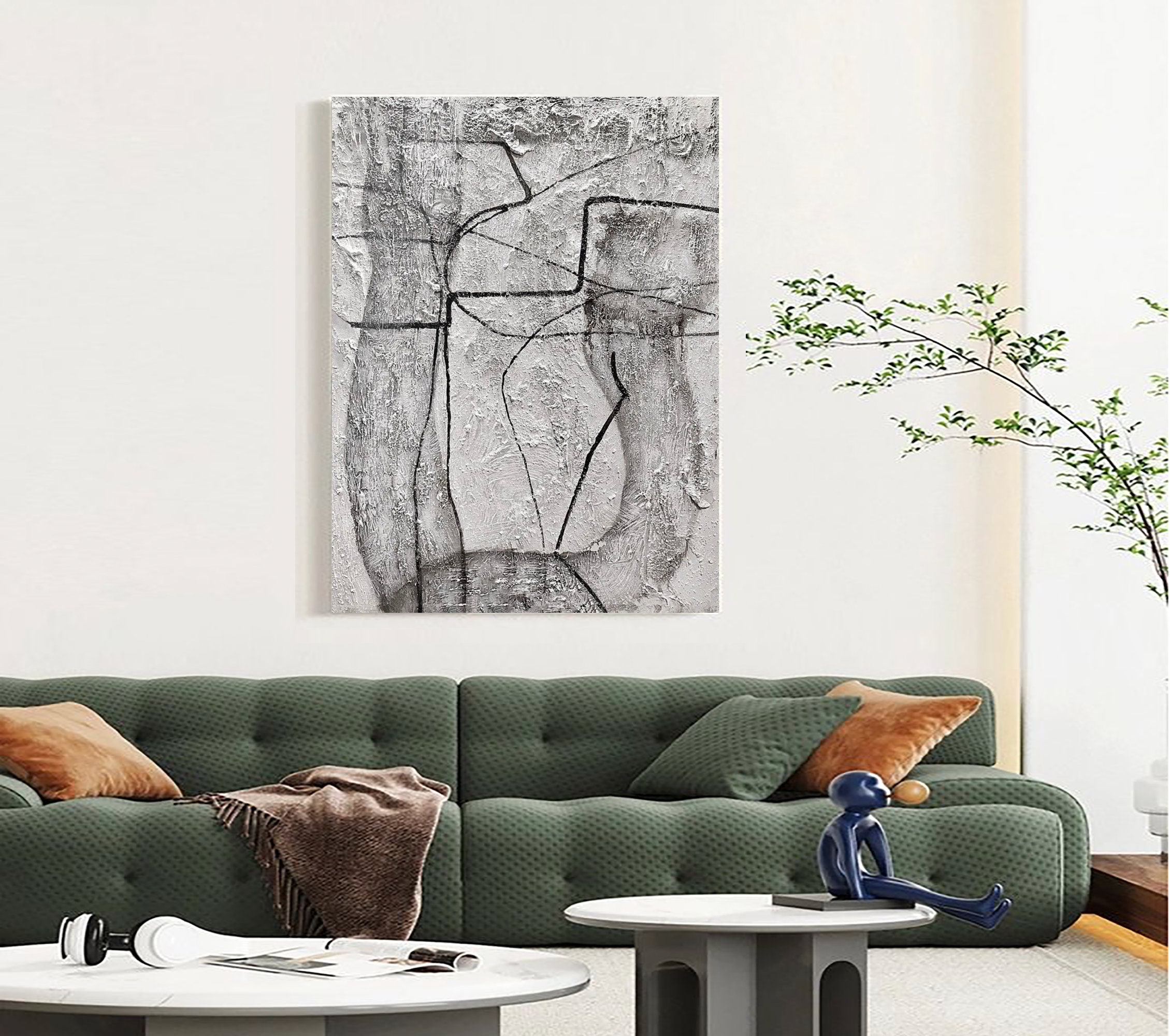 Large Grey White Abstract Painting Gray and White Wall Art - Etsy