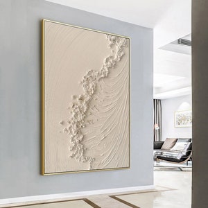 Original Beige Ocean Wave Painting on Canvas,beige 3d Textured Wall Art ...