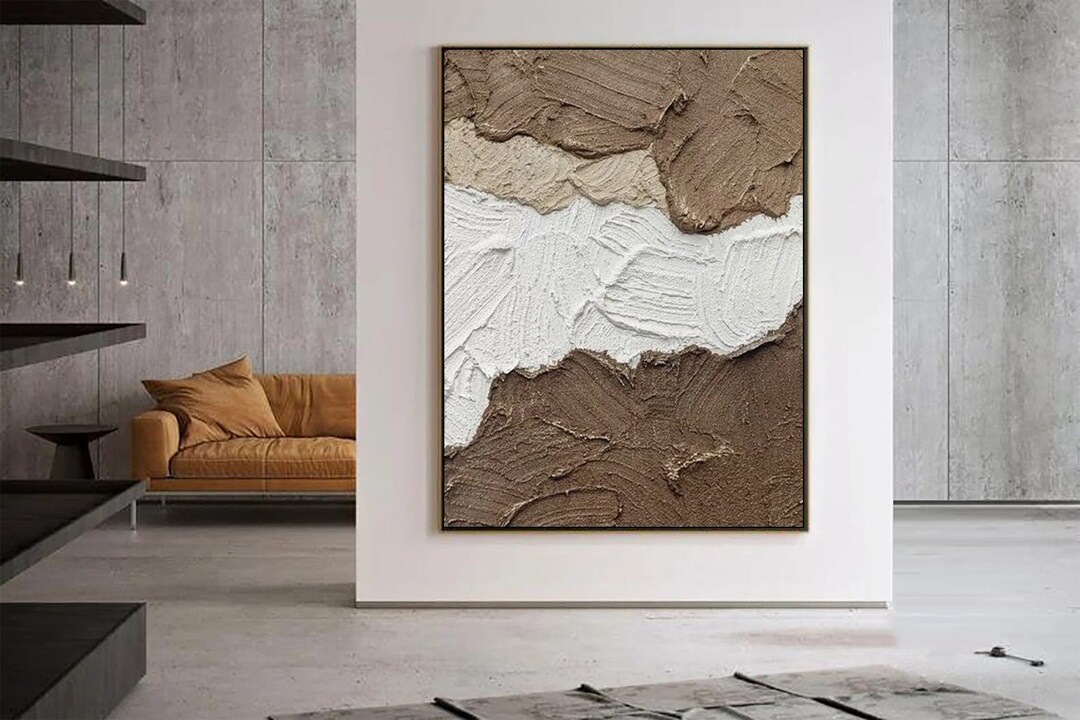 Neutral Textured Painting Original Brown Abstract Painting White 3d ...