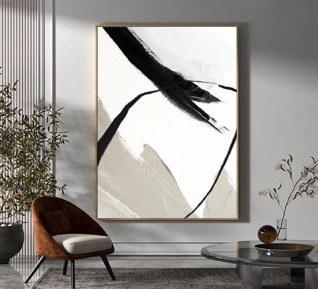 Black White Wabi Sabi Wall Art Abstract Painting Large Minimalist Wall ...