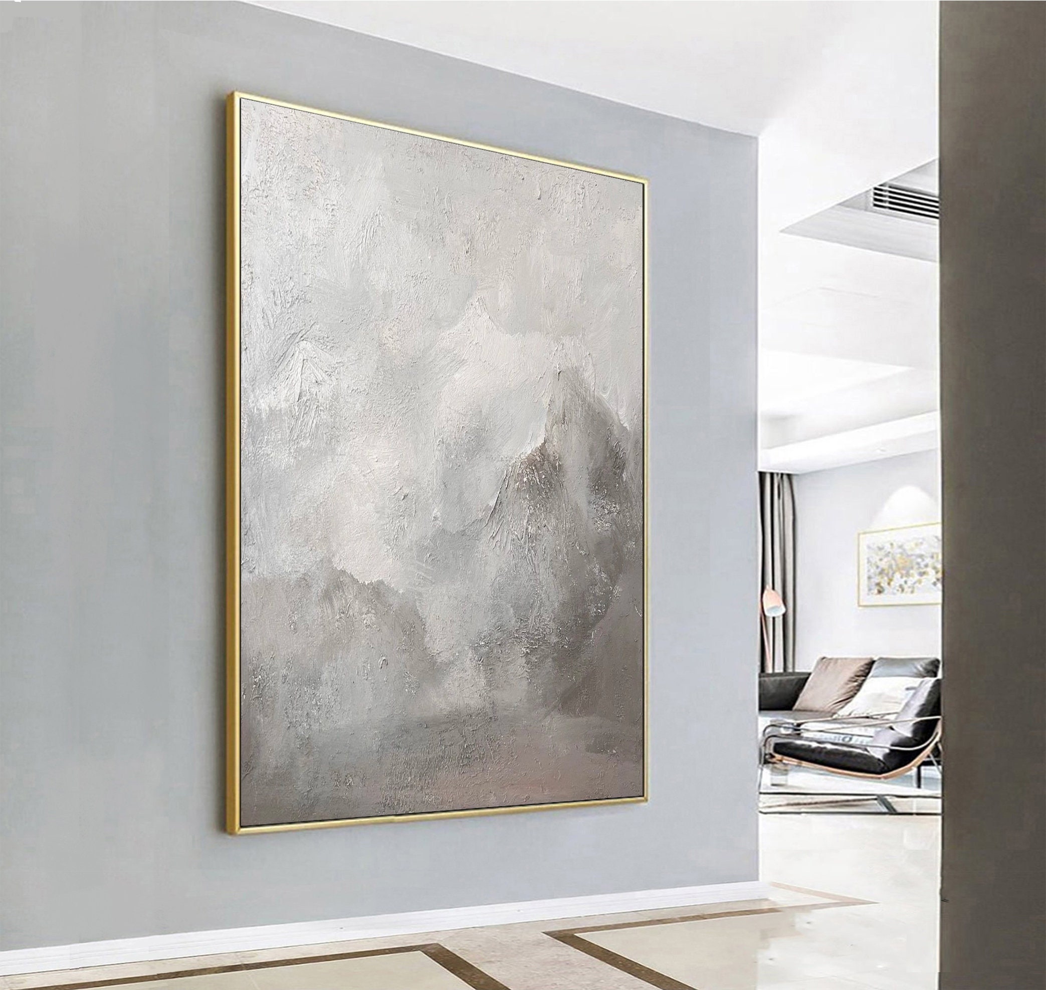Grey and White Minimalist Abstract Painting Grey Wall Art Grey Textured ...