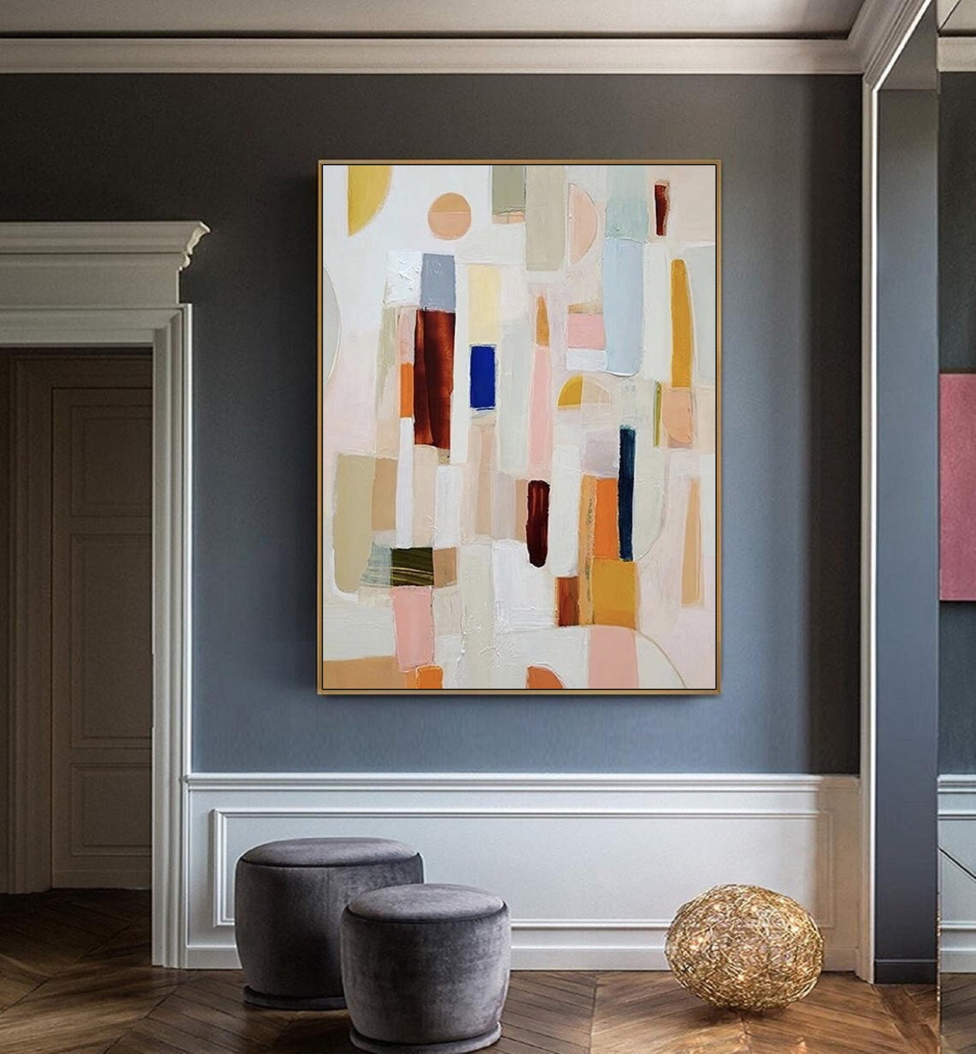 Neutral Color Abstract Painting Modern Palette Knife Painting Colorful Abstract Textured Wall ...