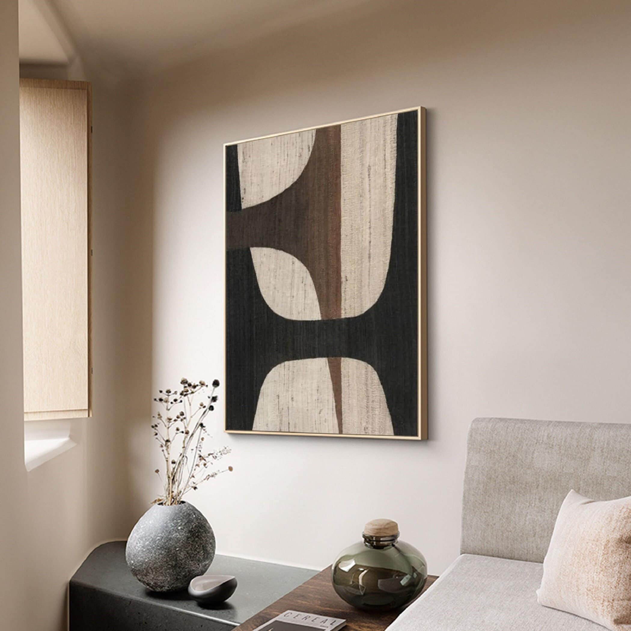 Black Brown Wabi Sabi Wall Art Beige Brown Abstract Painting Boho Textured Wall Art Minimalist ...