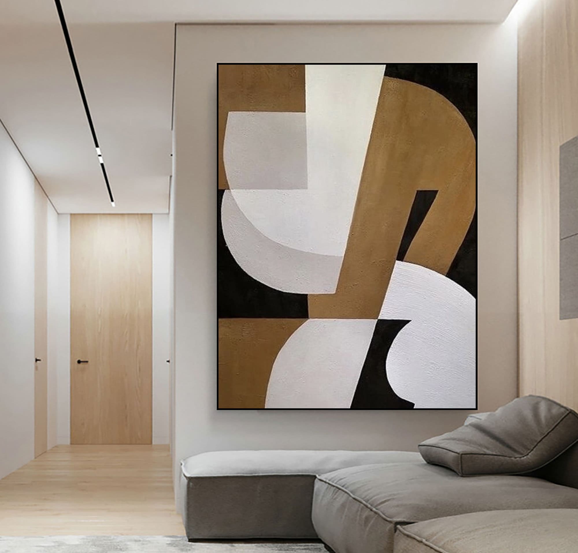 Brown and White Abstract Painting on Canvas,black White Minimalist ...